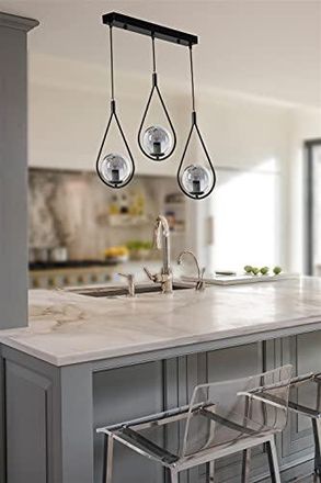 Opviq Industrial Scandinavian Chandelier, Black Metal, 55 cm Length, 20 cm Diameter, 70 cm Height | Adjustable, E27 Socket, Oven Dried Paint, Tumbled Coatin