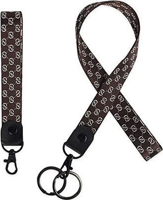 Generic Lot de 2 cordons tour de cou avec fermoir en m&eacute;tal, pour cl&eacute;s de voiture, porte-cartes, sifflet, porte-cl&eacute;s, portefeuille (marron)