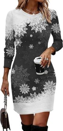 Minetom Robe De No&euml;l Femme Col Rond Long Chemisier Imprim&eacute; Robe De No&euml;l &Agrave; Manche Longue Mini Robe De Soir&eacute;e Robe De Cocktail A1 Noir 05 XS