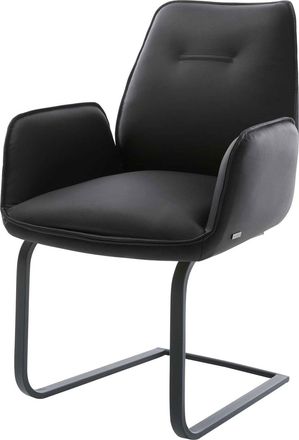 DELIFE Schwingstuhl Zoa-Flex Freischwinger flach Schwarz Echt-Leder Schwarz Taschenfederkern