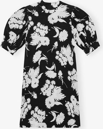 Ganni Robe mini en cr&ecirc;pe imprim&eacute; Noir LENZING ECOVERO - Taille 34 - Pour Femme
