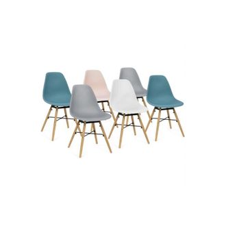 IDMarket Idmarket - 6er-Set Stühle sandra mix color pastell rosa, weiß, hellgrau x2, blau x2