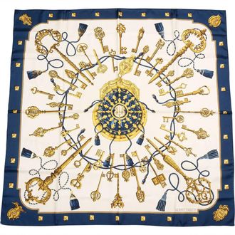 Herm&egrave;s T&uuml;cher & Schals - Hermes Classic Les Clefs Silk Carre 90 Scarf Tuc - Gr. unisize - in Blau - f&uuml;r Damen