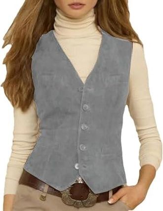 Generic Gilet de costume court d&eacute;contract&eacute; de couleur unie pour femme, simple boutonnage, sans manches, couleur unie, temp&eacute;rament, veste en velours c&ocirc;tel&eacute; &eacute;pa