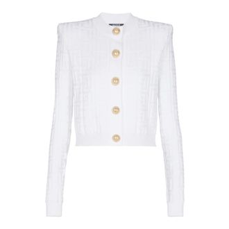 Balmain Monogramm Strickjacke - - Knitwear - Damen - Wei&szlig; - 2XS
