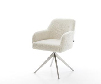 DELIFE Drehstuhl Greg-Flex Teddystoff Beige Kreuzgestell breit Edelstahl 360&deg; drehbar Wippfunktion Taschenfederkern, Esszimmerst&uuml;hle