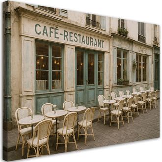 Feeby Leinwand Bilder - Bild Wohnzimmer - Paris Restaurant Caf&eacute; - 45x30 1tlg - Deko Schlafzimmer Gro&szlig; - Dekoration Canvas - Gem&auml;lde - Modern Wandbilder - Ku
