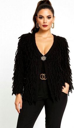 Worldclassca Cardigan WORLDCLASSCA Strickjacke Cardigan Fransen Strickpulllover mit Knopf Neue Kollektion - Stilvolle und gem&uuml;tliche Strickmode f&uuml;r Damen