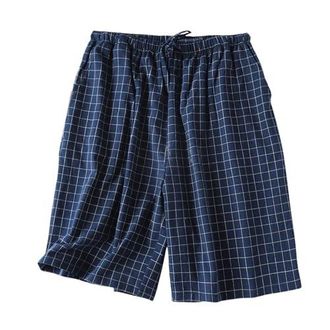 Generic Pantalon de pyjama confortable en coton pour homme - Respirant - L&eacute;ger - &Agrave; carreaux - Taille &eacute;lastique - Avec poches et cordon de serrage, bleu marine