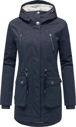 Ragwear Damen langer Parka Wintermantel Ellsa mit Taillenkordeln und großer Kapuze YOUMODO Navy Gr. S