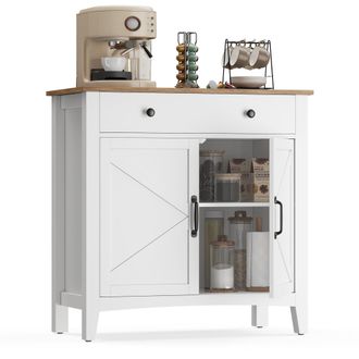 Vasagle K&uuml;chenschrank, Sideboard mit Schubladen, Aufbewahrungsschrank mit T&uuml;ren, verstellbare Ablage, Landhausstil, f&uuml;r Wohnzimmer K&uuml;che, 40 x 80 x 80 cm, wol