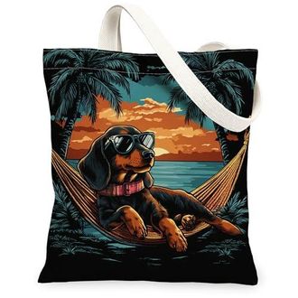 Generic Sac fourre-tout en toile motif teckel cool pour faire du shopping 33 x 38,1 cm, sac d&eacute;picerie r&eacute;utilisable en tissu &agrave; bandouli&egrave;re pour femme, peinture