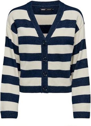 Only Onlkatia Ls Stripe Col en V Cardi CC KNT Cardigan, Robe Bleue/Rayures : chiné/Blanc, S Femme