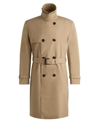 HUGO BOSS Zweireihiger Trenchcoat aus einem Baumwoll-Mix, Comfort Fit in