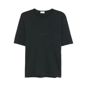 Saint Laurent Kurz&auml;rmeliges T-Shirt mit Rundhalsausschnitt und gesticktem Logo - - Tops - Herren - Grau - S