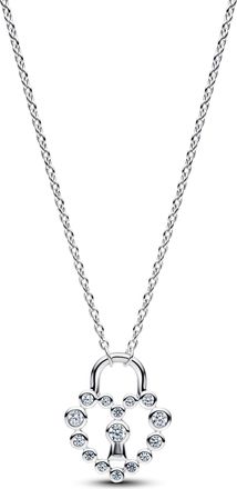 Pandora Moments Funkelndes Herz Vorh&auml;ngeschloss Anh&auml;nger-Halskette aus Sterling Silber mit Zirkonia, Gr&ouml;&szlig;e: 50cm, 394416C01-50