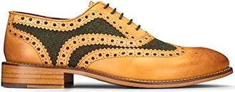 London Brogues Chaussures Homme Cuir véritable Marron Clair Vert Olive et Tweed Style Gatsby Vintage Mariages Bureau - Marron Clair - Tweed Vert 43