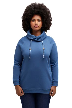 Ulla Popken Damen, Stehkragen, Taschen, Raglan-Langarm Sweatshirts, Denimblau, 62-64