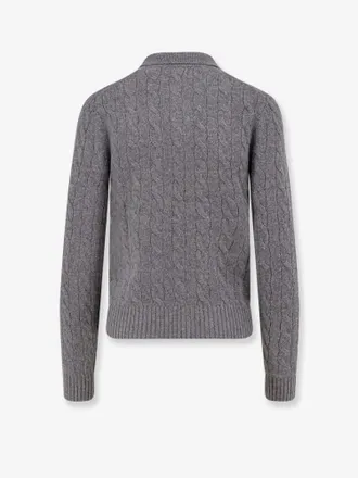 Polo Ralph Lauren Womens Polo Shirt, Braided Knit Wool-Cashmere Grey Knitwear Sweater