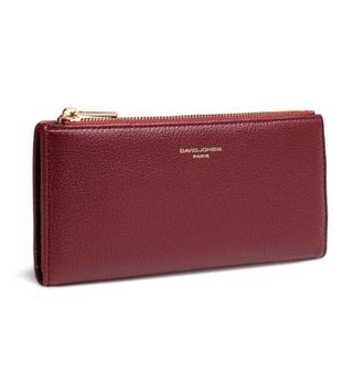 David Jones Portefeuille Compagnon Femme Simili Cuir - Porte-Cartes Long Porte-Monnaie Cuir synth&eacute;tique PU - Poche &agrave; Billets et Pi&egrave;ces - Rouge Bordeaux