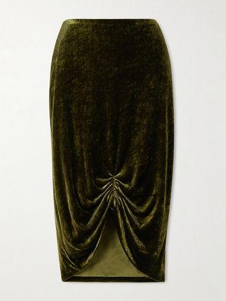 Valentino Garavani Ruched Velvet Skirt - Green