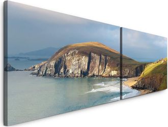 Paul Sinus Art Irland Insel 180x50cm - 2 Wandbilder je 50x90cm - Kunstdrucke - Wandbild - Leinwandbilder fertig auf Rahmen
