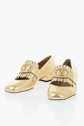 Valentino Lam&eacute; Leather Loafers With Front Monogram 3cm Valentino