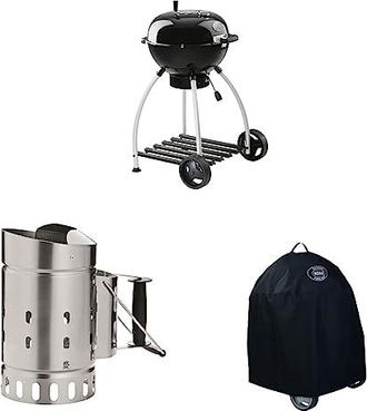 R&ouml;sle Holzkohle-Kugelgrill No.1 Sport F50 & Anz&uuml;ndkamin, Hochwertiger Grillkohleanz&uuml;nder aus Edelstahl & Holzkohle-Kugelgrill Abdeckhaube No.1 F50/F50 AIR