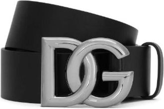 Dolce & Gabbana Homme, Accessoires, Noir, Taille: 100 CM Ceinture en cuir noir avec boucle argentée