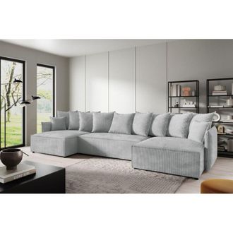 Fun M&ouml;bel Wohnlandschaft mit Schlaffunktion minea Sofa U-Form in Stoff Poso Hellgrau