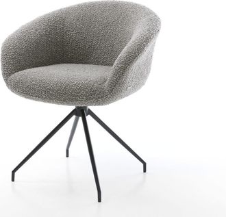 DELIFE Drehstuhl Vinka-Flex mit Armlehnen Bouclé Silbergrau Kreuzgestell konisch Schwarz 180° drehbar Taschenfederkern, Esszimmerstühle