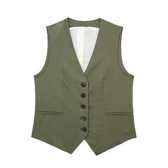 Generic Gilet court sans manches pour femme - Gilet de loisirs avec simple boutonnage - Gilet de costume l&eacute;ger - Gilet de sport - Col en V - Gilet daffaires -