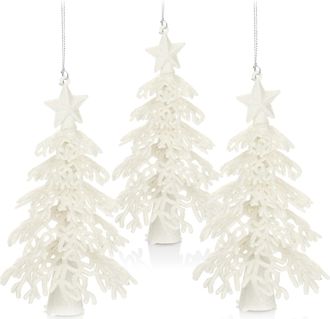 Com-Four 3X Christbaumschmuck - glitzernde Hängedekoration - Weihnachtsbaum zum Hinstellen oder Aufhängen - Tanne aus Kunststoff - Weihnachtsbaumanhänger - 16 