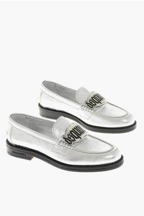 Dsquared2 Metallic Crackle-Effect Leather Loafers with Metal Detail size 37