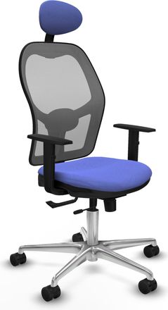 Piqueras y Crespo B&uuml;rostuhl mit 1D-Armlehnen und festem Kopfteil, ausgestattet mit Syncro/Traslack und eingespritztem Schaum. Mit Rollen von 65 mm Nylon, Grau/Hellblau