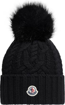 Moncler Moncler Bonnet En Laine Et Cachemire Avec Pompon, Femme, Noir, Taille: Uni