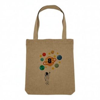 Fabulous Sac Shopping Tote Bag Aspect Lin - Astronaute 8 ans Celebration Anniversaire Celebration Espace Planete Galaxie - Sac de Courses Toile Epaisse 360g Be