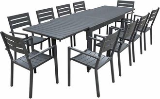 Happy Garden Happy Garden - Salon de jardin venezia extensible 132/264 en aluminium anthracite - 10 places