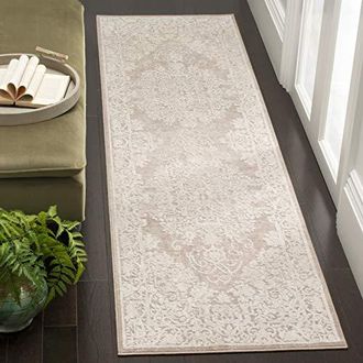 Safavieh Zeitgenössische Teppich für Wohnzimmer, Esszimmer, Schlafzimmer - Reflection Collection, Kurzer Flor, Beige und Creme, 80 x 180 cm