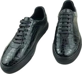 Generic Authentique v&eacute;ritable peau de crocodile pour homme, chaussures de marche d&eacute;contract&eacute;es en cuir v&eacute;ritable dalligator exotique &agrave; lacets pour hommes, noi