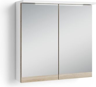 Möbelando Spiegelschrank Marino in weiß mit 2 Türen und Absetzungen in Sonoma. Abmessungen (BxHxT) 60x60x20 cm