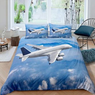 Generic Flugzeug Bettw&auml;sche 200x220 Thema Luftfahrt Bettw&auml;sche Set, 3D Bettbezug Set Weich Microfaser Bettbez&uuml;ge 3 Teilig Landschaft Wendebettw&auml;sche f&uuml;r Doppe
