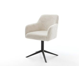 DELIFE Drehstuhl Greg-Flex Pl&uuml;sch Creme-Wei&szlig; Fu&szlig;kreuz Schwarz 360&deg; drehbar Wippfunktion Taschenfederkern, Esszimmerst&uuml;hle