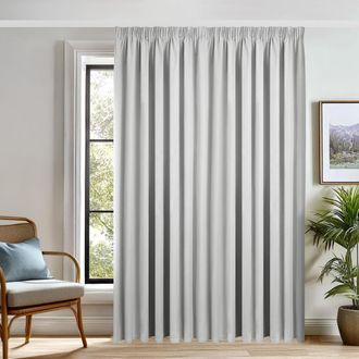 Deconovo Leinen Verdunklungsvorhang mit Kr&auml;uselband, 100% Blickdicht, Thermo & Schallschutz, Leinenoptik Blackout Gardine f&uuml;r Wohnzimmer, H220 x B300 cm, Silbe