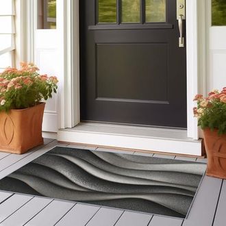 Generic Tapis de Passage Couloir Long Waves Metal Luxe Discret Cuisine Devant Evier Antid&eacute;rapant 60x210 cm Absorbant Tapis d Entree Interieur pour Gris fonc&eacute;