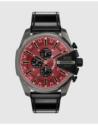 Diesel Mega Chief Slim Chronograph Uhr aus schwarzem Leder in Gunmetal-Grau