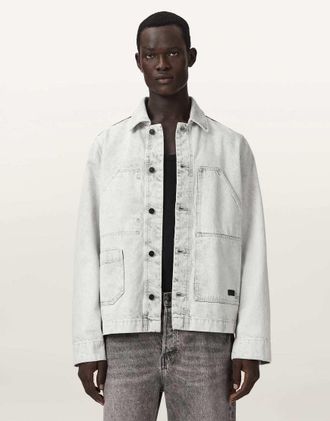 AllSaints Mukesh - Jeans-Hemdjacke in gebleichtem Grau