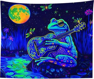 Generic Schwarzlicht-reagierender Wandteppich, Frosch-Wandteppich f&uuml;r Schlafzimmer, Schlafsaal, Hintergrundtapete, UV-reaktives Poster, Schwarzlicht-Wandteppi