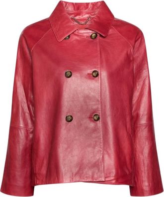 Elena Miro Trench court en cuir v&eacute;ritable - Femme - Vestes - Rouge - Taille: 36 FR