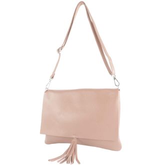 modamoda.de T241 - ital. Leder Clutch Umhängetasche Medium, Farbe:Rosabeige